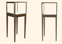 China Museum Custom Glass Display Cases Brushed Stainless Legs With LED Spot Lights for sale