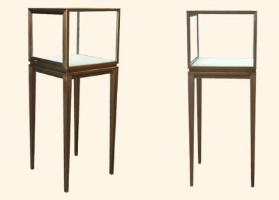 China Museum Custom Glass Display Cases Brushed Stainless Legs With LED Spot Lights for sale