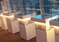 China Elegant Wooden Glass Display Cabinets Pre - Assembled Structure With LED Lighting for sale