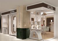 China Beautiful Modern Retail Display Fixtures Made With Wooden Tempered Glass LED Light for sale