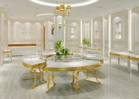China Gold Stainless Steel Retail Glass Display Cases Luxury Wood Combined With Mirror for sale