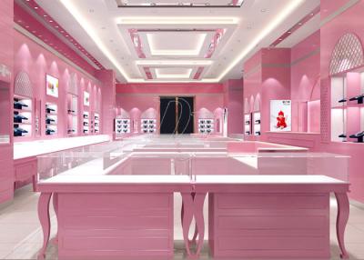 China Glossy Pink Color Showroom Display Cases 8MM And 6MM Tempered Glass Materials for sale