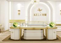 China Rectangle Jewelry Showroom Display Cabinets Gold Stainless Steel Wood Material for sale
