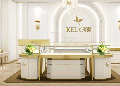 China Rectangle Jewelry Showroom Display Cabinets Gold Stainless Steel Wood Material for sale