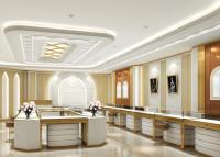 China Rectangle Jewelry Showroom Display Cabinets Gold Stainless Steel Wood Material for sale