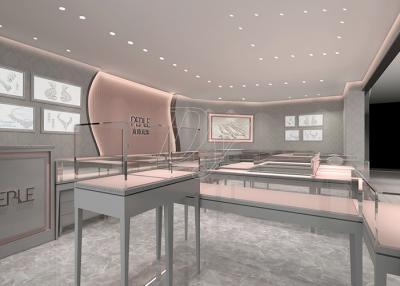 China Matte Gray Pink Coating Glass Wooden Jewelry Display Cases / Store Display Cases for sale