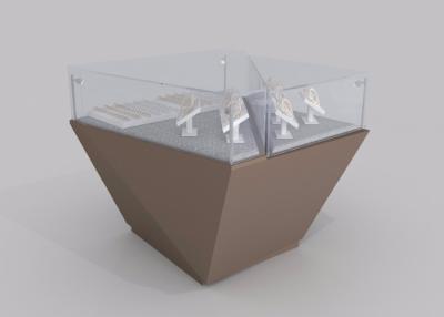 China Small Custom Glass Display Cases Wooden Construction With Brown Se-Mi Gloss Lacquer Finished for sale
