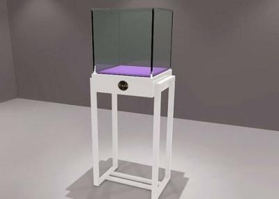 China Simple Style Glass Showcase Cabinet With Led Lights / White Metal Legs for sale
