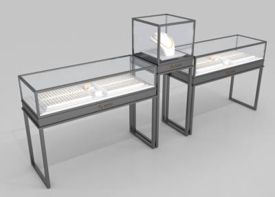 China Luxury Gray Stainless Steel Jewelry Store Showcase With Led Strip Lighting for sale