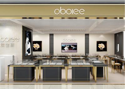 China S/S + MDF + Glass + Lights Gold Jewellery Showroom Interior 3D Design for sale
