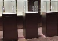 China Simple Modern Custom Glass Display Cases Matte Black Painting Plinth Size 450X450X1350MM for sale
