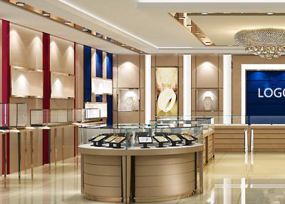 China Simple Beige Lacquer Jewelry Display Cases With SS + Wood +  Glass + Lights for sale