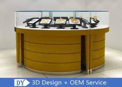 China Modern Wooden + Tempered Glass Jewelry Display Counter Matte Yellow for sale