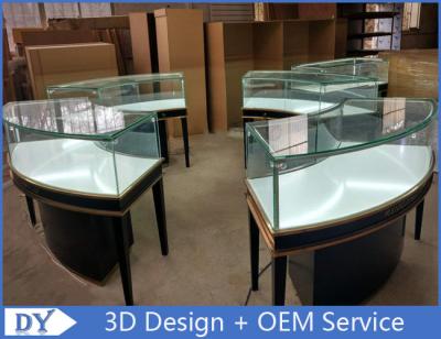 China Modern Matte Black Curve Shape Jewellery Counter Display With Led Lights for sale