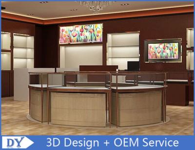 China Lxury Stainless Steel Veneer Store Jewelry Display Cases Brown Color for sale