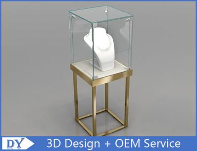 China Stain Steel Gold Frame Jewellery Glass Display Cabinets With Led for sale