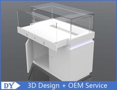 China Wood Rectangle Custom Glass Display Cases For Jewelry With Lights and Lock for sale