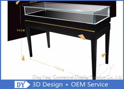 China Rectangle Black Wooden Locking Jewelry Display Case With Light for sale