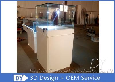 China Wood Square Glass Jewelry Display Case / Pedestal Showcase With Cabinet Locks for sale