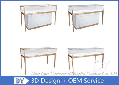 China Matte White Wooden Glass Display Cases For Jewelry And Watch Store for sale