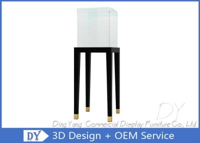 China Free Standing Glass Jewelry Display Case With Wood + Glass + Led Lights for sale