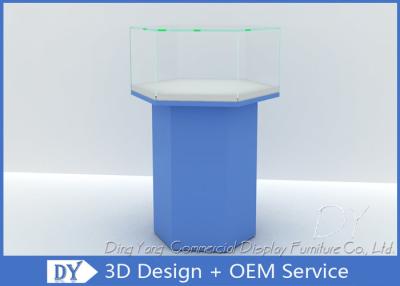 China Wood Blue Glass Jewelry Display Case / Jewelry Furniture Cabinets for sale