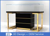 China Wood Stainless Steel Jewelry Display Cases With Led Matte Black + Mirror Gold Pre Assemble for sale