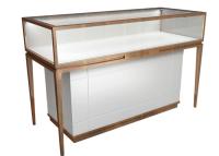 China Luxury Rose Gold Stainless Steel Jewellery Display Cabinets For Retail Shop for sale
