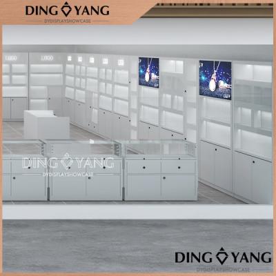 China Acrylic Logo Glossy White Jewelry Showcase Display for sale