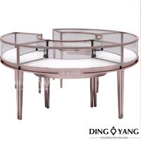 China Custom Rose Gold Curved Jewellery Display Counter Showcase for sale