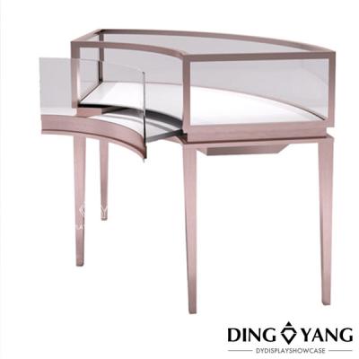 China Lights Lock Installed Cambered Jewelry Display Cases for sale