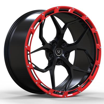China Black Spokes Monoblock 1 Piece Luxury Forged Wheels Red Cover Rings Alloy Rims for sale