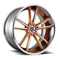 China 23cm 2 Piece Forged Wheels Orange Center Spoke Polished Barrel Lip Rims for sale