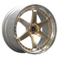 China Brushed Gold Spoke 2PC Forged Wheels 19inch Staggered Polished Lip For Audi S3 for sale