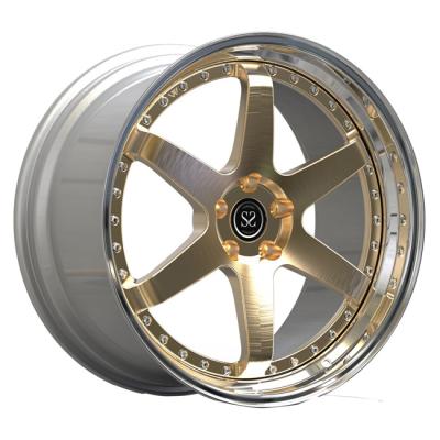 China Brushed Gold Spoke 2PC Forged Wheels 19inch Staggered Polished Lip For Audi S3 for sale