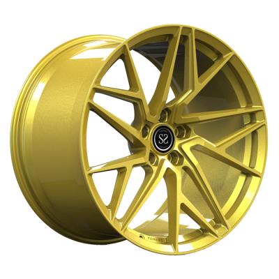 China Monoblock 1 Piece PC Forged Wheels 20 Inch Staggered Gold Spoke Discs for sale