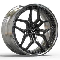 China Polished Barrel 2 PC Forged Aluminum Alloy Rims Black Disc Custom Sopke Shape for sale