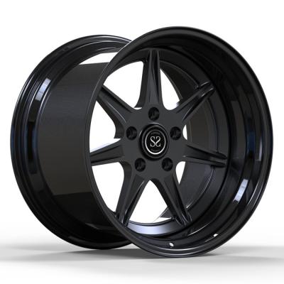 China 19inch Matte Black 2 Piece Forged Wheels Disc Gloss Black Lip For Luxury Porsche for sale