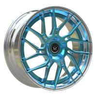 China 20*8.5 Polished 2 Piece Forged Wheels Blue Brushed Spokes For T6 Stepped Lip Rims for sale