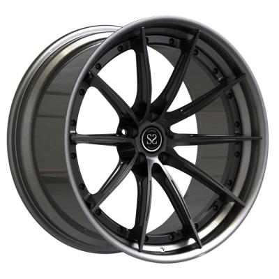 China Polished 2 Piece Forged Wheels 19 Inch Staggered Grey Spokes For Volkswagen Stepped Lip Rims for sale
