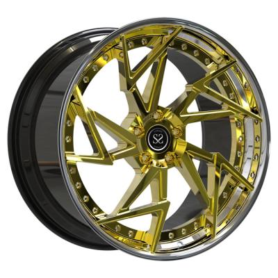 China 19x8.5 19x11 2 Piece Rims Wheels Staggered Forged Polished Gold Audi R8 for sale
