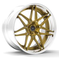 China Gold Brush Spokes 2 Piece Forged Wheels 20inch Rotational Polish Stepped Lips Rims for sale