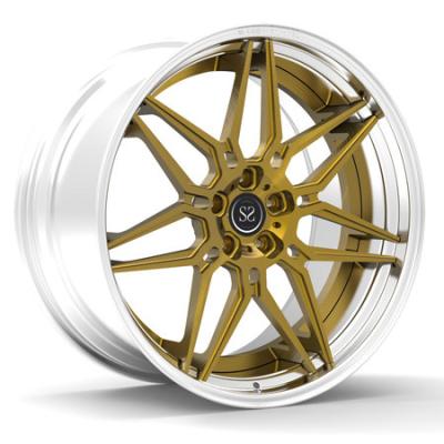China Gold Brush Spokes 2 Piece Forged Wheels 20inch Rotational Polish Stepped Lips Rims for sale
