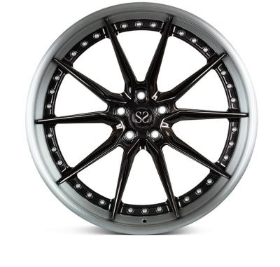 China 2PC Audi Forged Aluminum Wheels 5Spoke Black Rim Silver Machining Face 17inches for sale