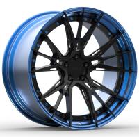 China 21 Inch 2Piece Forged Aluminum Alloy Wheels Polished Blue Lip Gloss Black Disc for sale