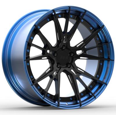 China 21 Inch 2Piece Forged Aluminum Alloy Wheels Polished Blue Lip Gloss Black Disc for sale