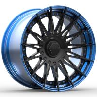 China 21 Inch 2 Piece Forged Aluminum Alloy Wheels Polished Blue Lip Gloss Black Disc for sale