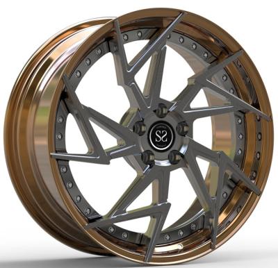 China Staggered 2 Piece Forged Rims Wheels Barrel Bronze Center Gun Metal For Alfa Romeo for sale