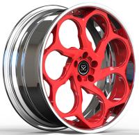 China 20x10ET20/ 5x112/66.6 Red Disc and Polished Lip Custom 2-PC Forged Rims for sale