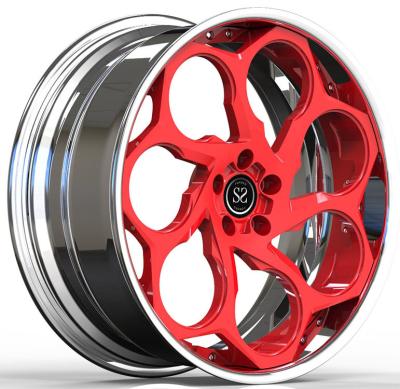 China 20x10ET20/ 5x112/66.6 Red Disc and Polished Lip Custom 2-PC Forged Rims for sale
